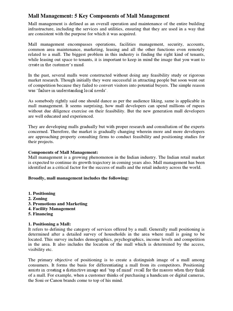 Mall Management | PDF | Retail | Shopping Mall