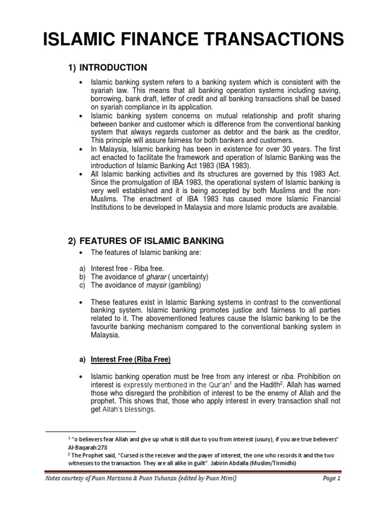 Islamic Finance Transactions: 1) Introduction | PDF | Islamic Banking ...