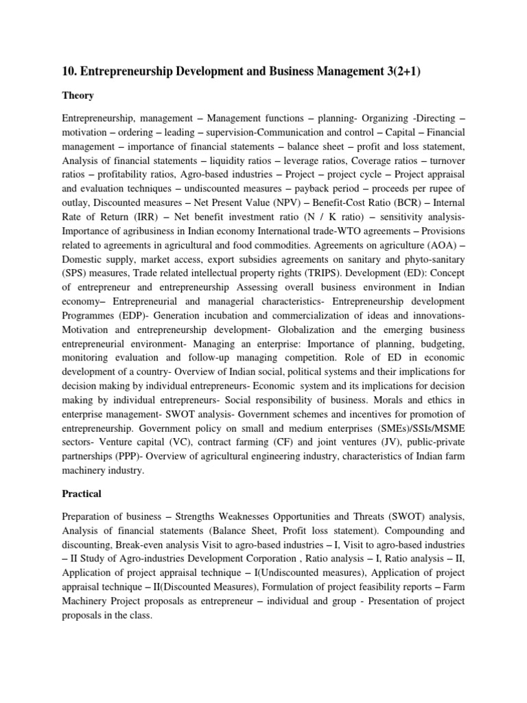 Syllabus Entrepreneurship Development and Business Management | PDF ...