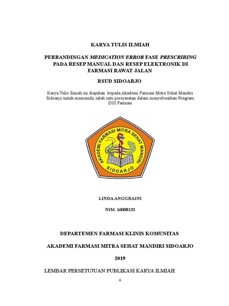 Karya Tulis Ilmiah Perbandingan Medication Error Fase Prescribing Pada ...