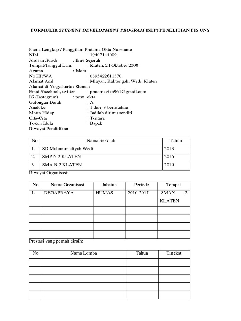 Form SDP Penelitian | PDF
