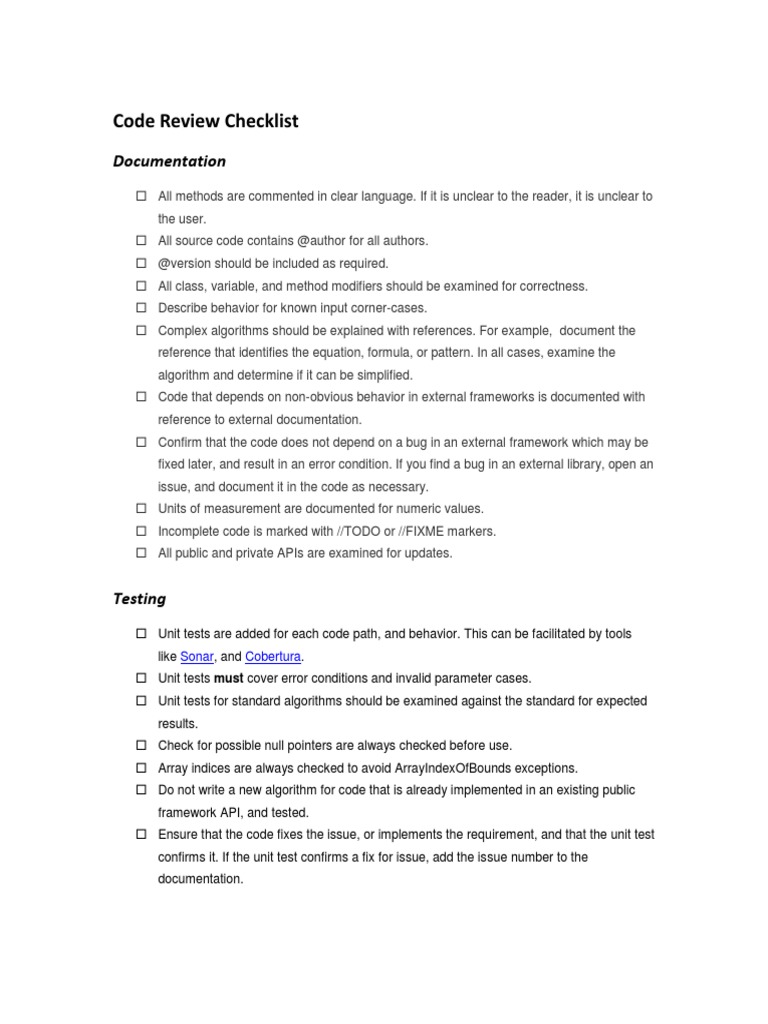 Code Review Checklist | PDF