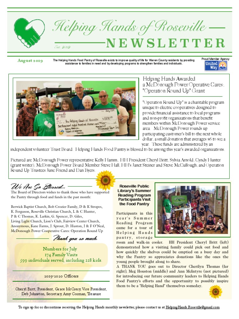 Helping Hands August 2019 Newsletter | PDF | Foods