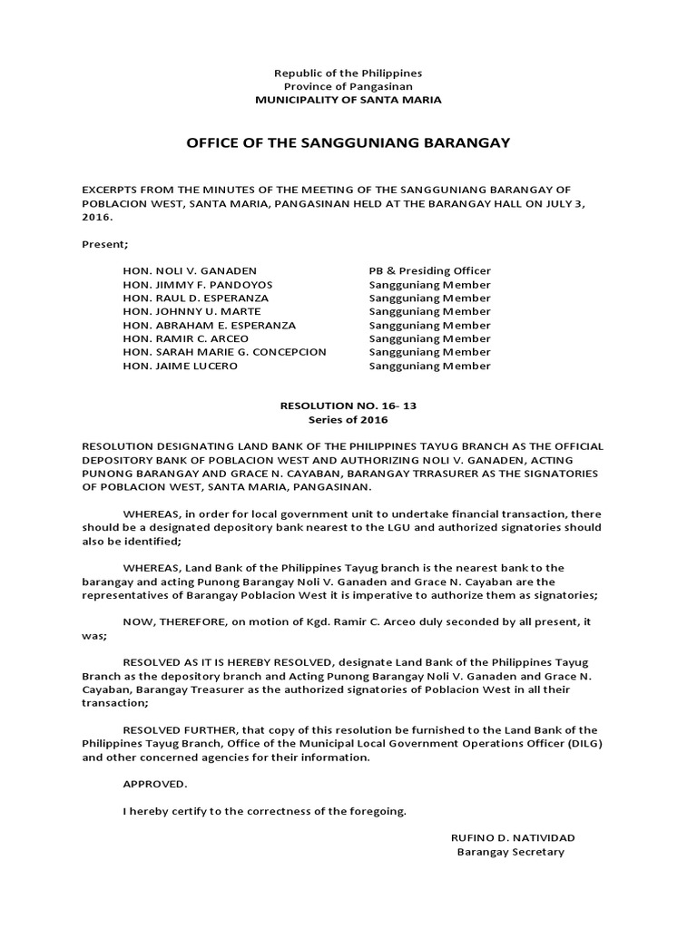 Office of The Sangguniang Barangay: Municipality of Santa Maria | PDF ...