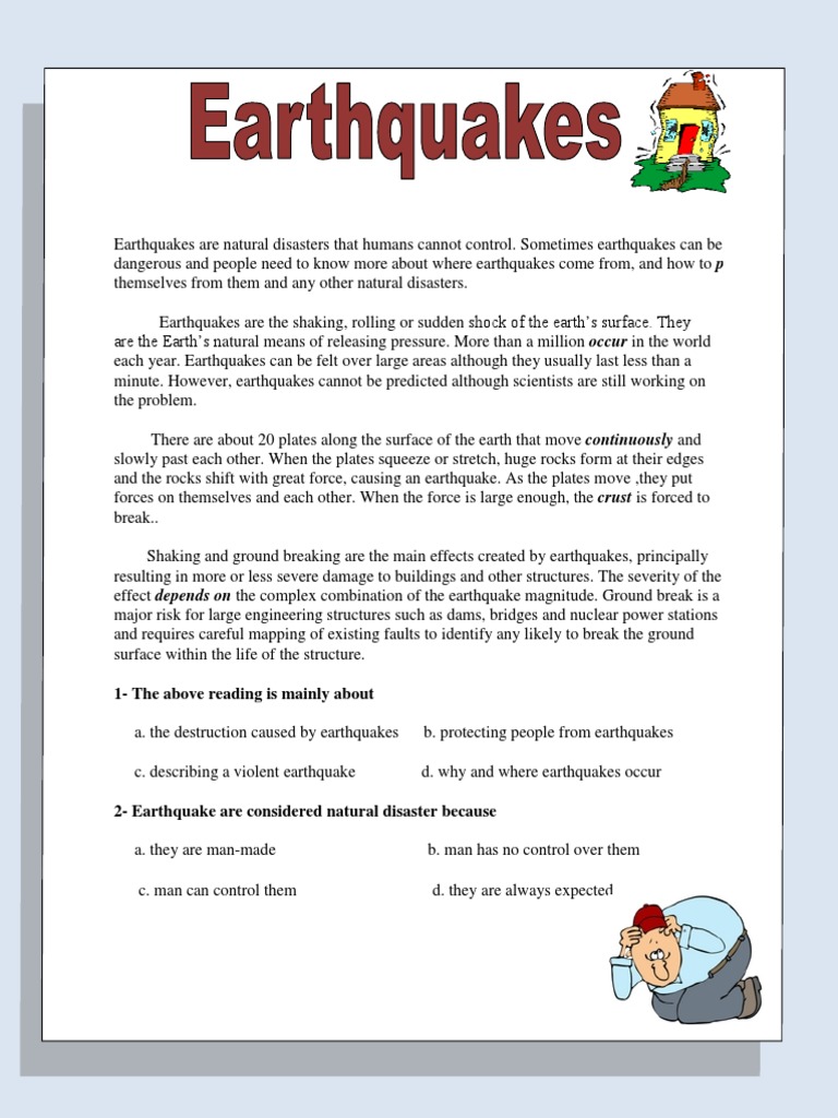 Earthquakes Reading Comprehension Exercises 28476 | PDF | Earthquakes ...