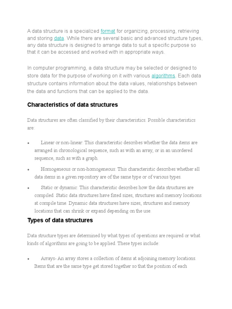An Overview of Data Structures: Their Characteristics, Types and Uses ...