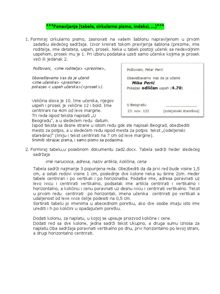Cirkularno Pismo Indexi Vezbanje | PDF