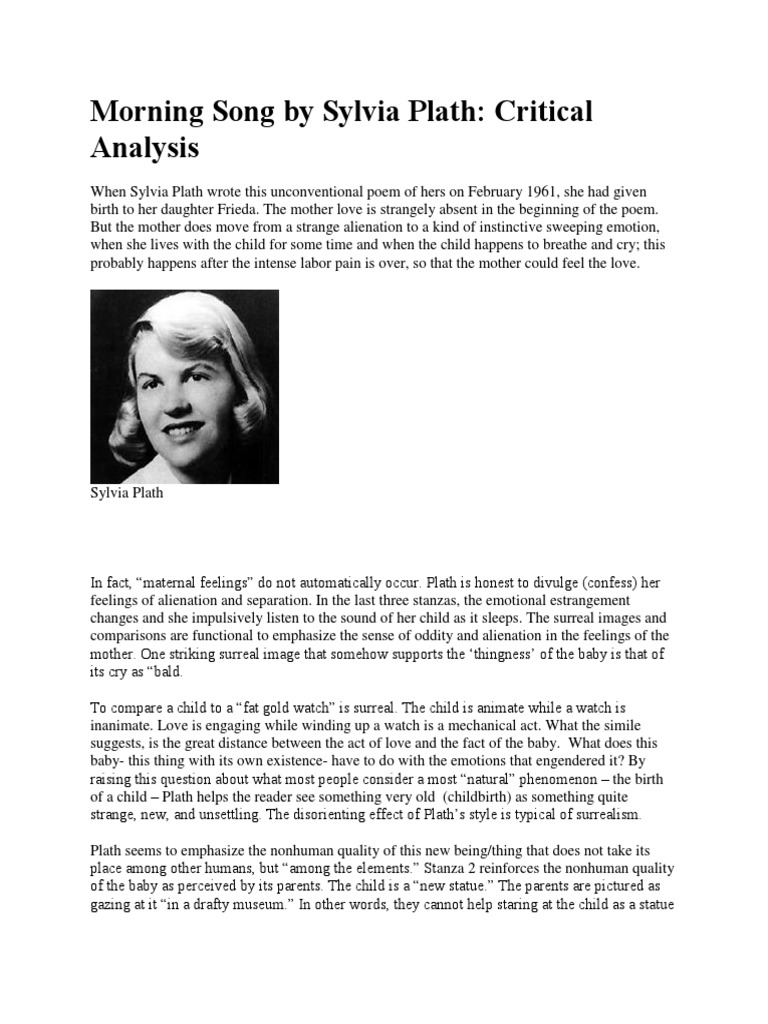 Analysis of Plath's "Morning Song" | PDF | Sylvia Plath | Poetry
