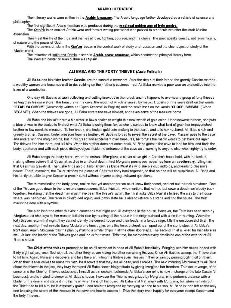 Arabic Lit With Alibaba Story | PDF
