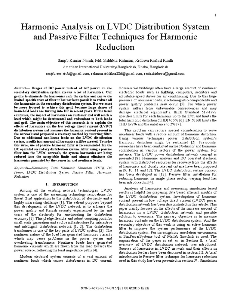 Harmonic Analysis On LVDC Distribution S PDF | PDF | Power Inverter | Power Electronics