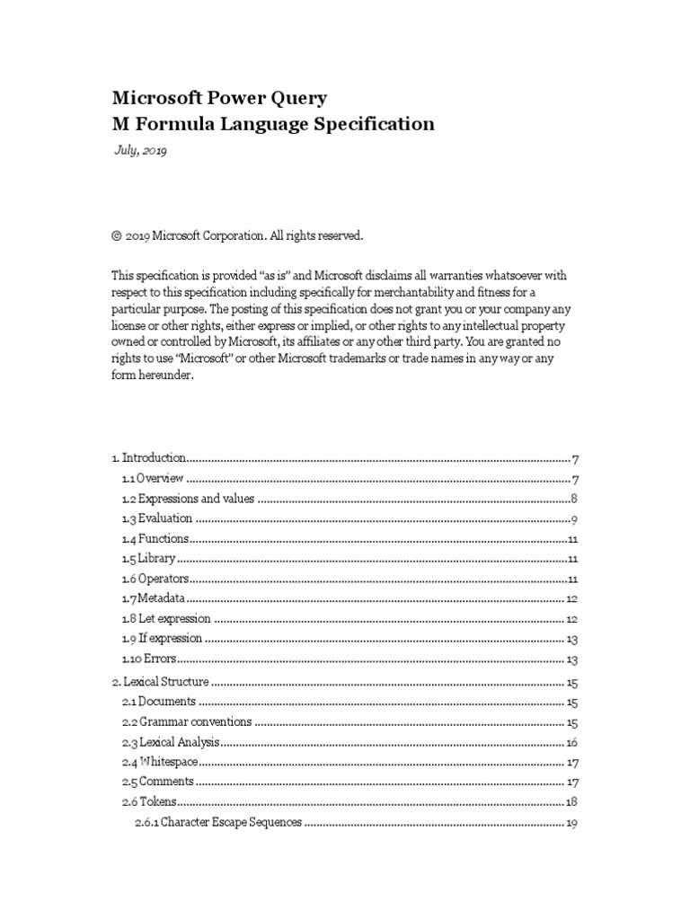 Power Query M Formula Language Specification (July 2019) | PDF ...