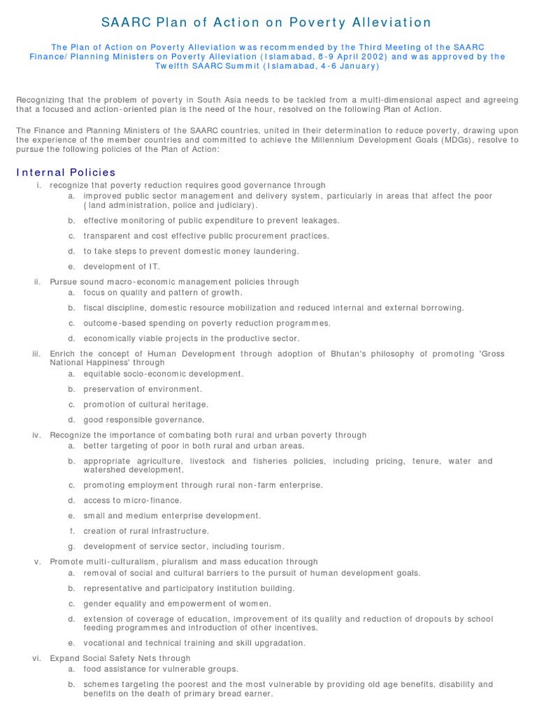 SAARC Poverty Alleviation Action Plan | PDF | Poverty Reduction | Poverty