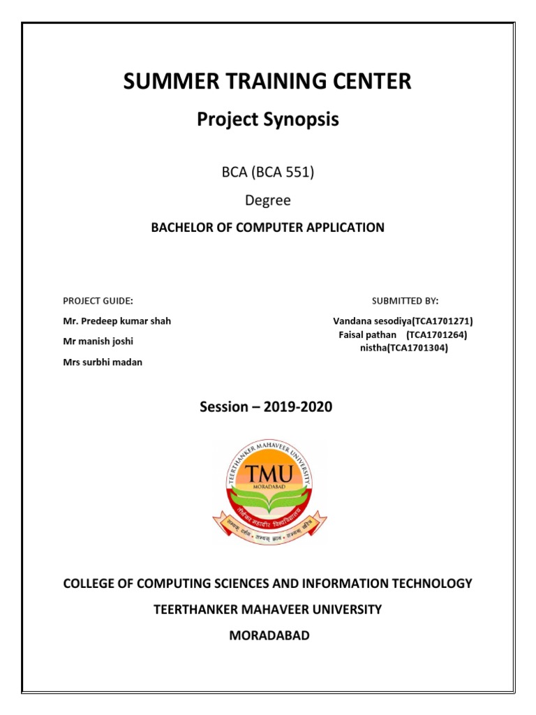 Summer Training Center: Project Synopsis | PDF | Android (Operating System) | Databases
