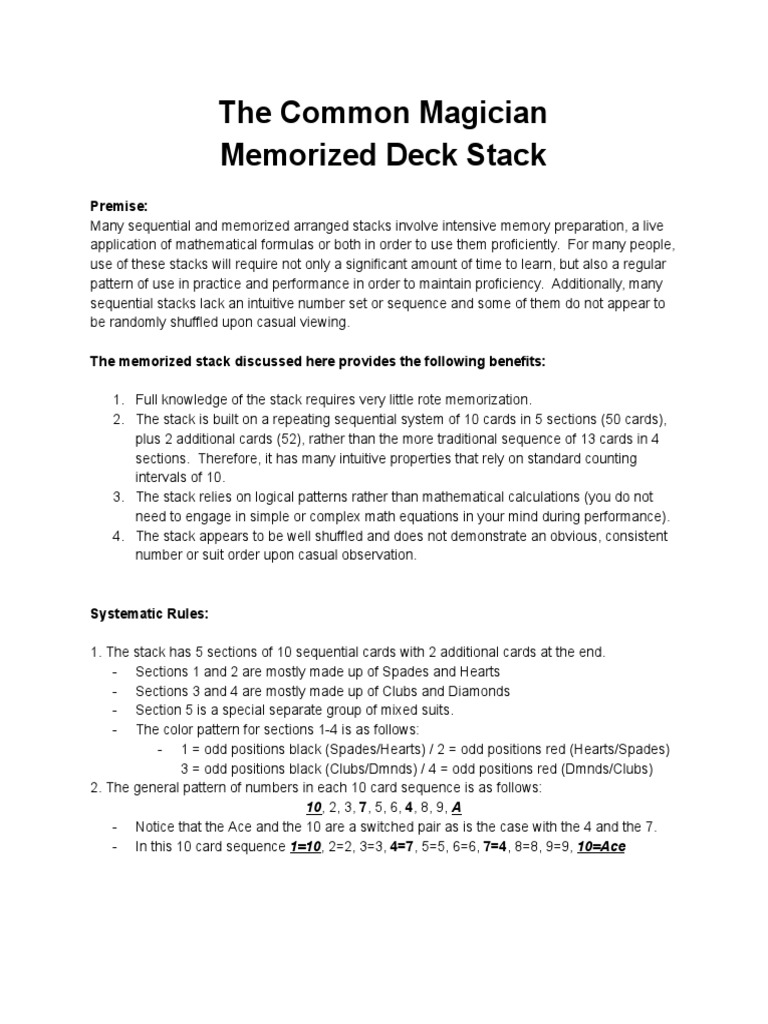The Common Magician Memorized Deck Stack: Premise | PDF | Texas Hold ...