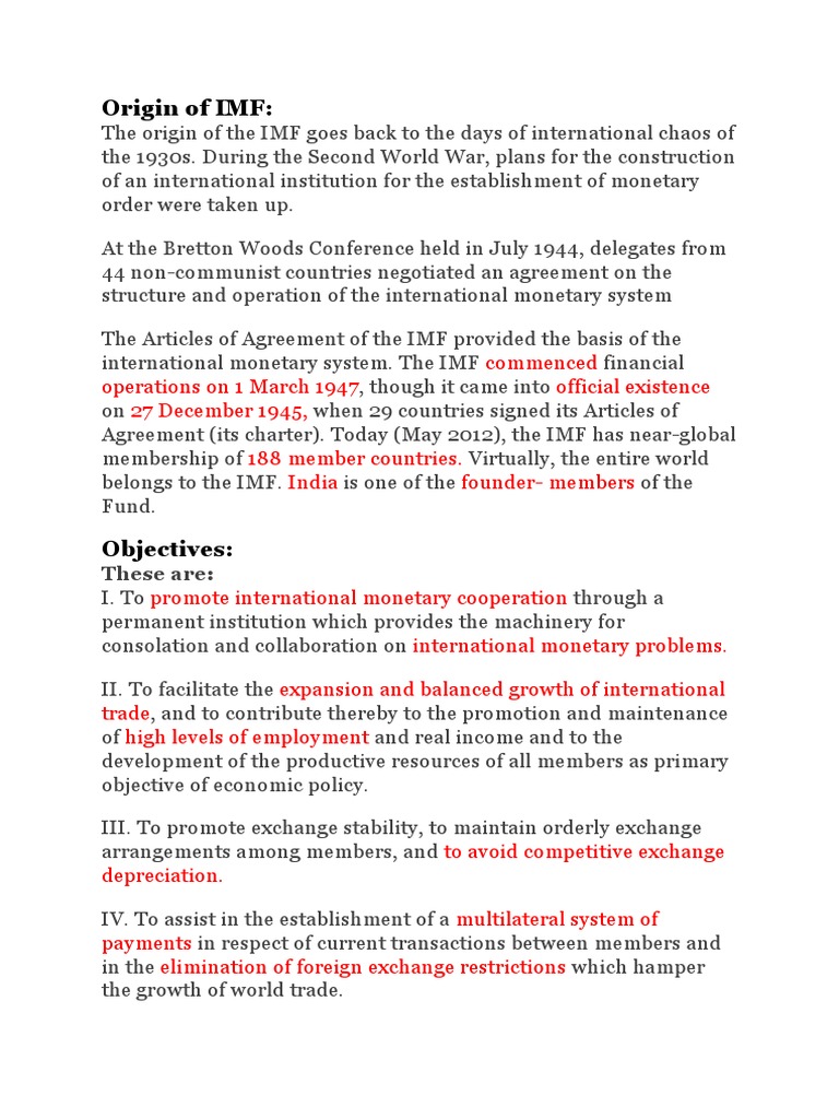 Origin of IMF:: These Are | PDF | International Monetary Fund | Balance ...