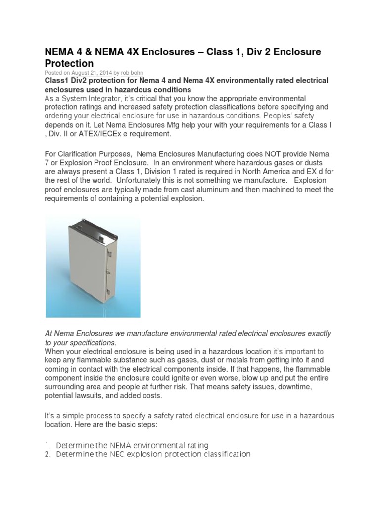 NEMA 4 & NEMA 4X Enclosures - Class 1, Div 2 Enclosure Protection | PDF ...