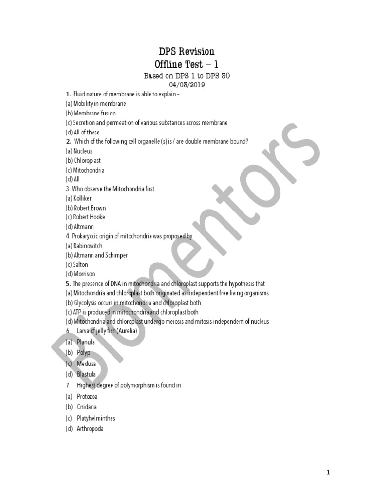 DPS Revision Offline Test - 1: Based On DPS 1 To DPS 30 | PDF | Cell ...