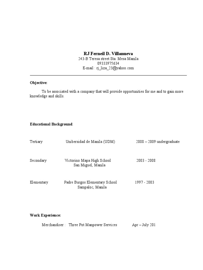 RJ Villanueva Resume Overview | PDF