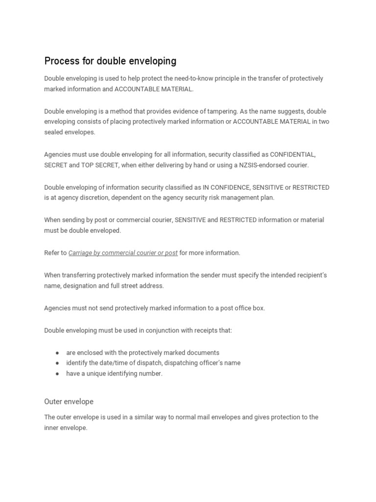 Process For Double Enveloping | PDF | Classified Information | Envelope