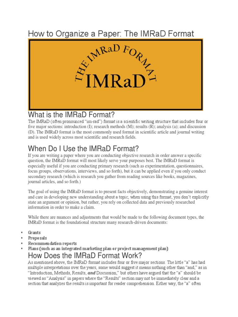 How To Organize A Paper - IMRAD | PDF | Focus Group | Cognitive Science