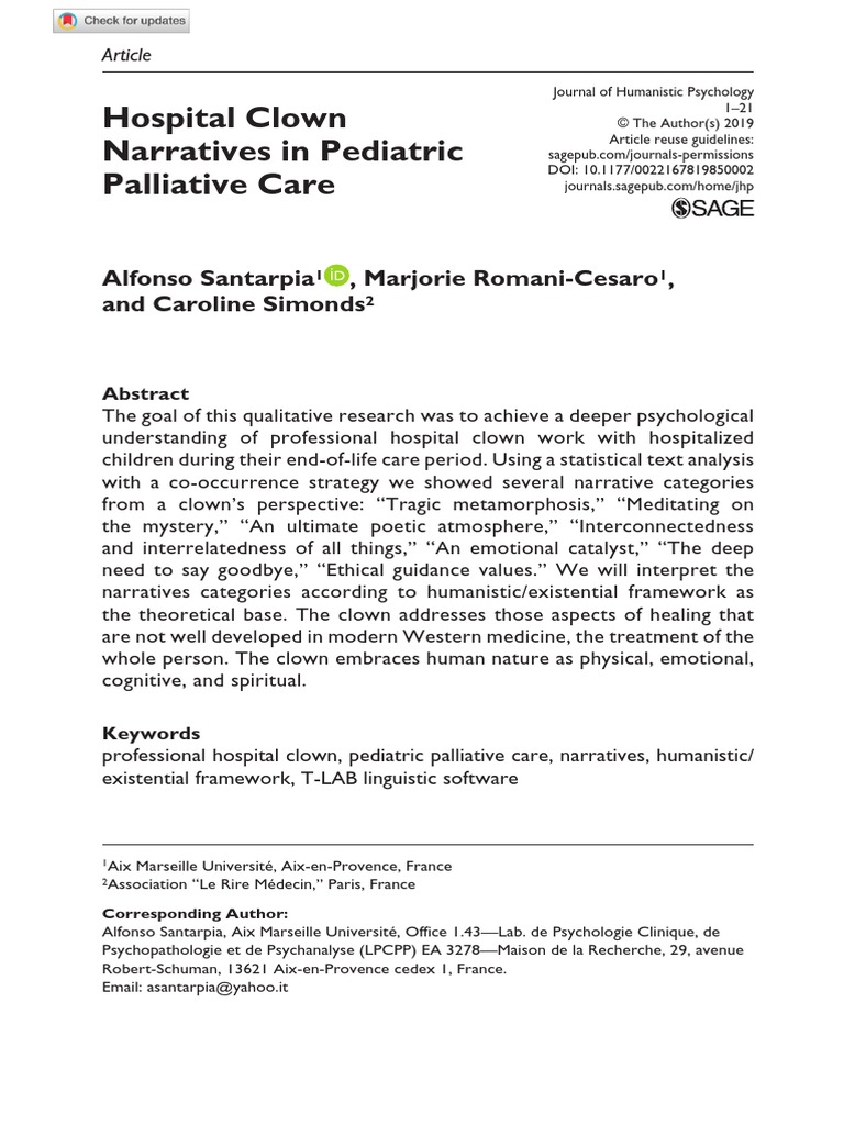 Hospital Clown Narratives in Pediatric Palliative Care: Alfonso ...