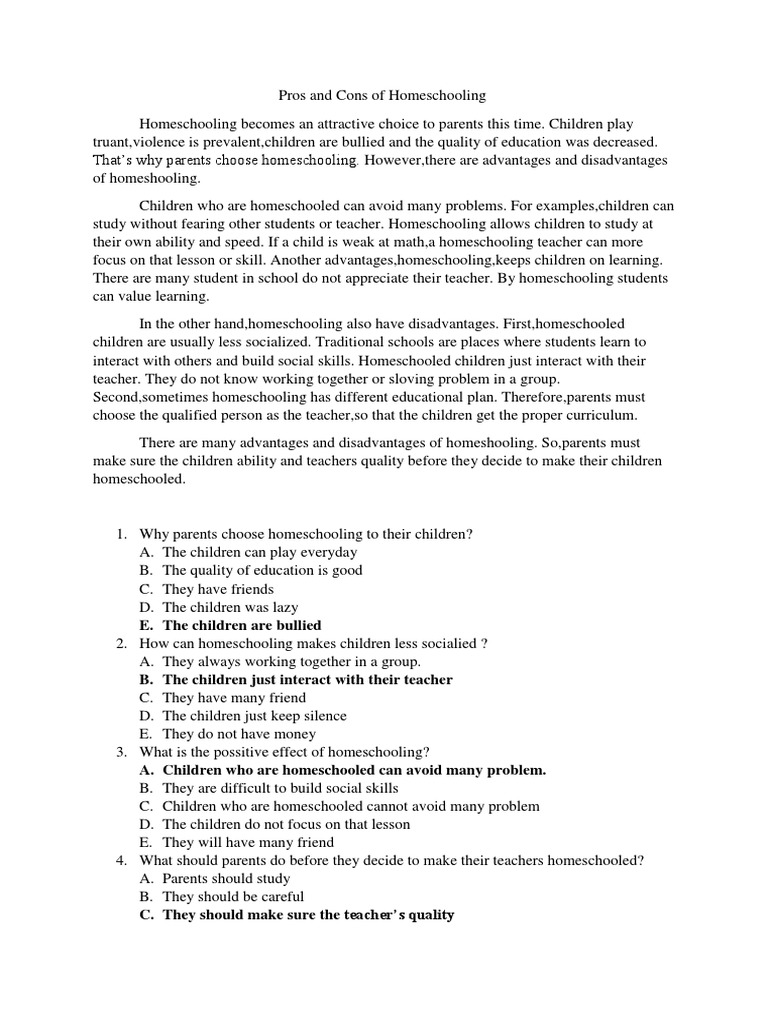 Homeschooling: Pros and Cons Explained | PDF | Homeschooling | Teachers