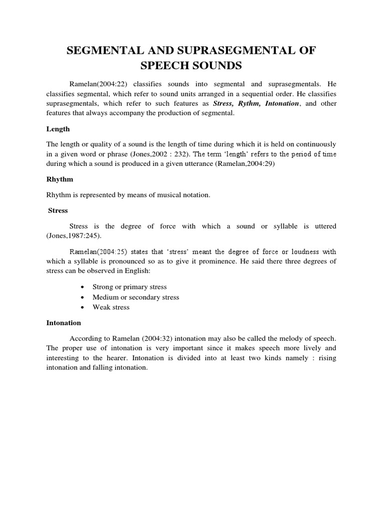 SEGMENTAL AND SUPRASEGMENTAL of SPEECH SOUNDS | PDF