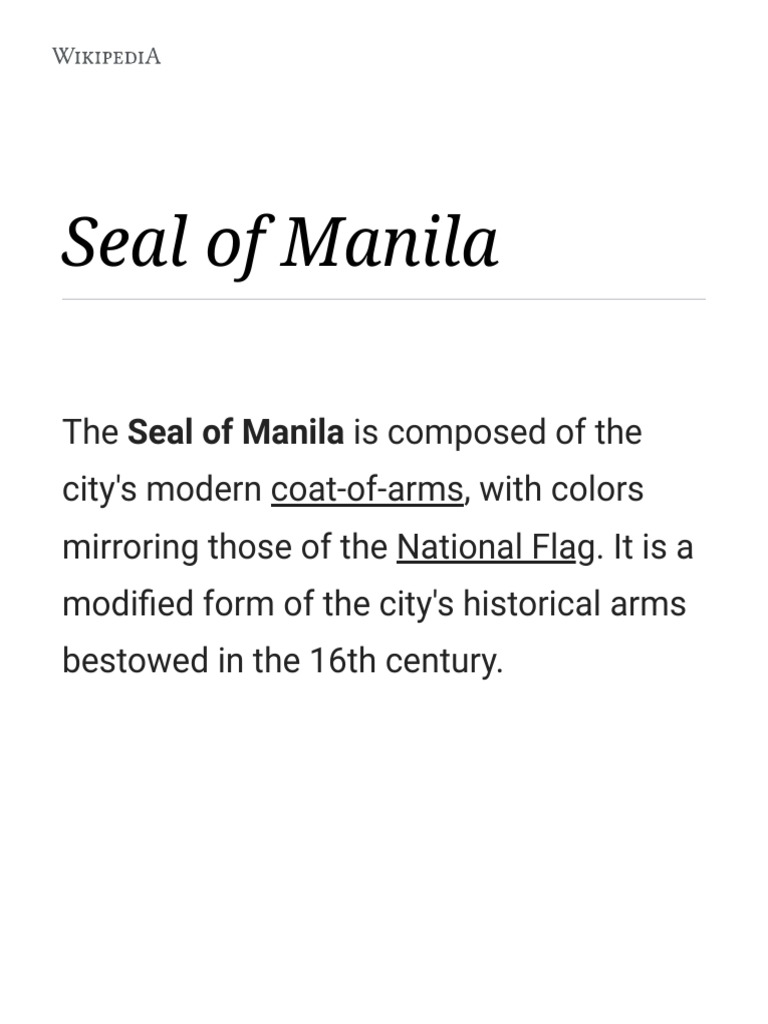 Seal of Manila - Wikipedia | PDF | Heraldry | Symbols