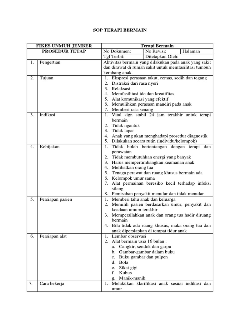 SOP Terapi Bermain Anak Sakit | PDF