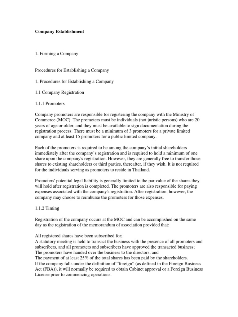 Company Establishment | PDF | Partnership | Limited Company