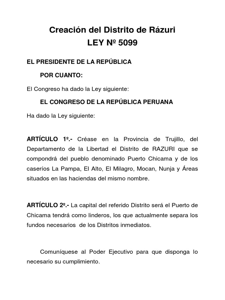 Creación Del Distrito de Rázuri | PDF | Lima | Perú
