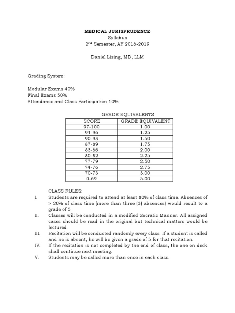 Syllabus Med Jur - Law 2018 | PDF | Forensics | Criminal Law