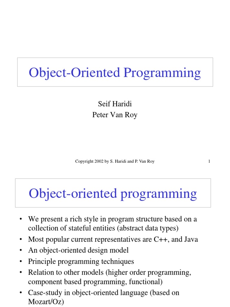 Object-Oriented Programming: Seif Haridi Peter Van Roy | PDF ...