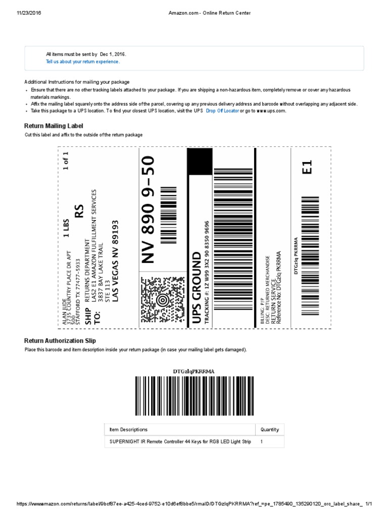 Amazon Return Instructions and Label | PDF