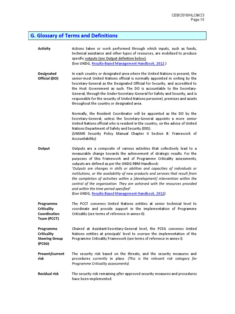Glossary and Key Terms | PDF | Risk Management | United Nations