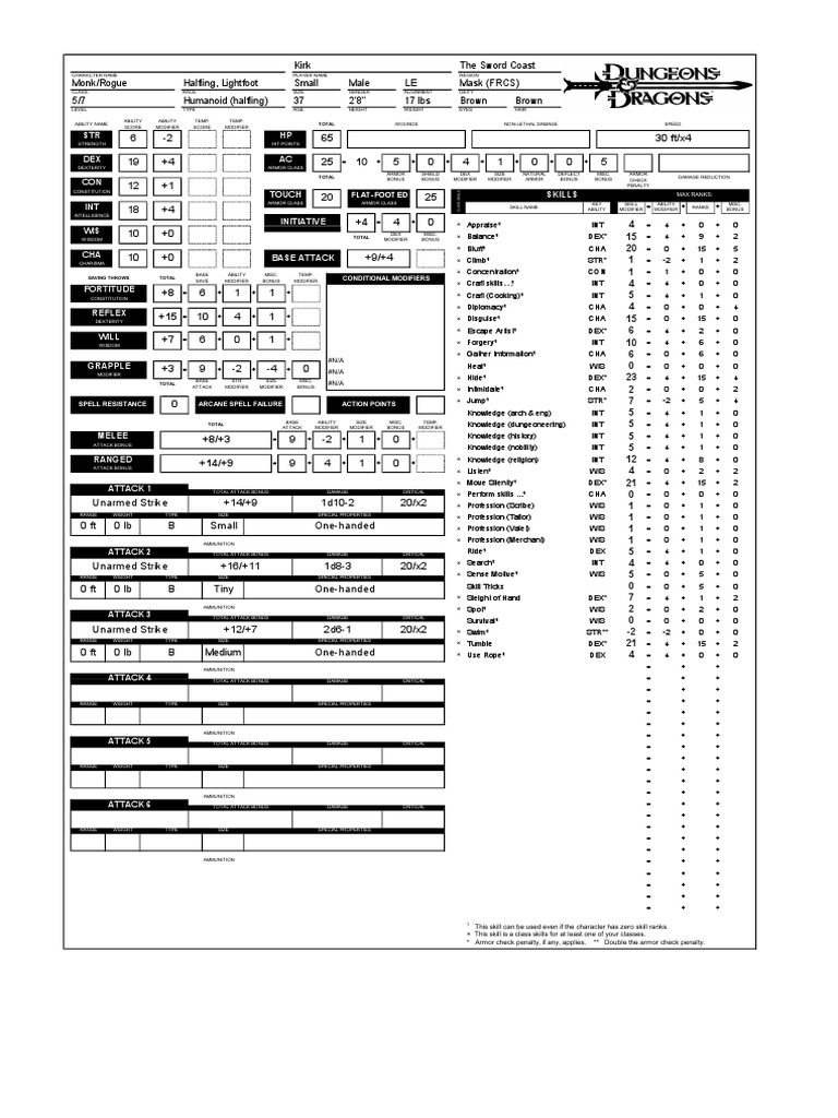 Charsheet p1 | PDF | Role Playing Games | Leisure