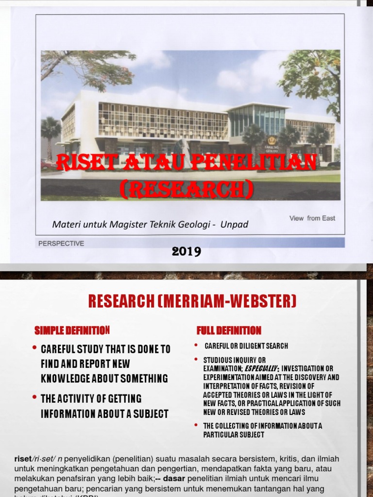 Riset Atau Penelitian (Research) : Materi Untuk Magister Teknik Geologi ...