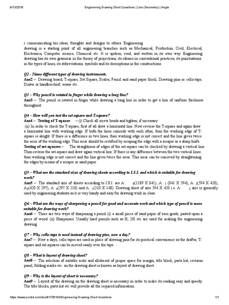 Engineering Drawing Short Questions | PDF | Drawing | Engineering