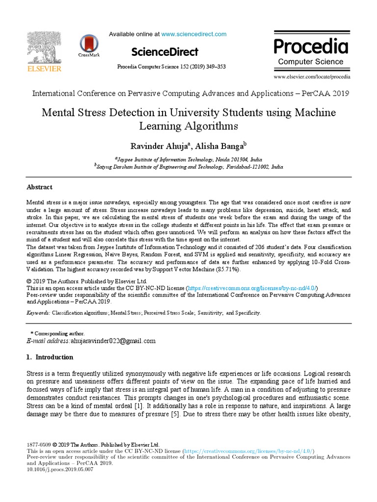 Mental Stress Detection in University Students Using Machine Learning Algorithms | PDF ...