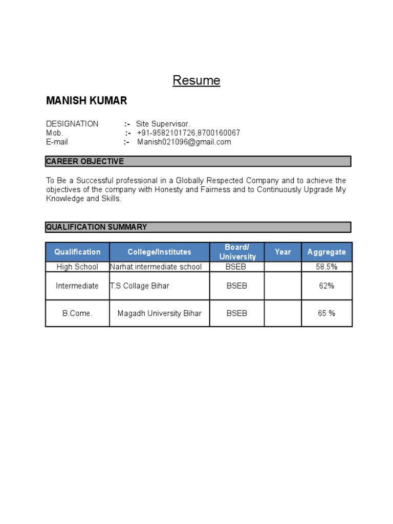 Resume: Manish Kumar | PDF