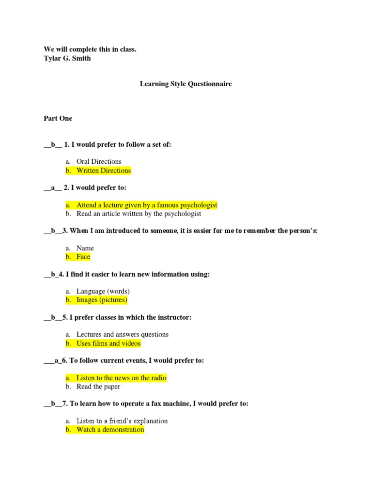 Learning Style Questionnaire | PDF | Learning Styles | Behavioural Sciences