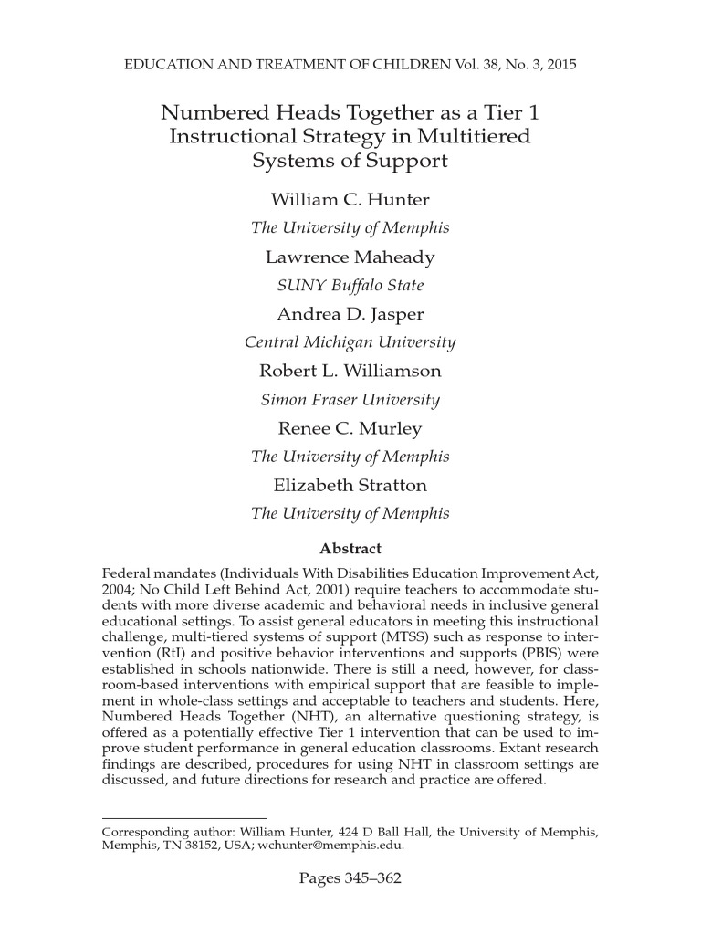 Numbered Heads Together ETC '15 | PDF | Teachers | Teaching