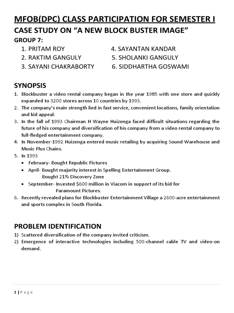 Case Study of New Blockbuster Image | PDF | Diversification (Finance ...