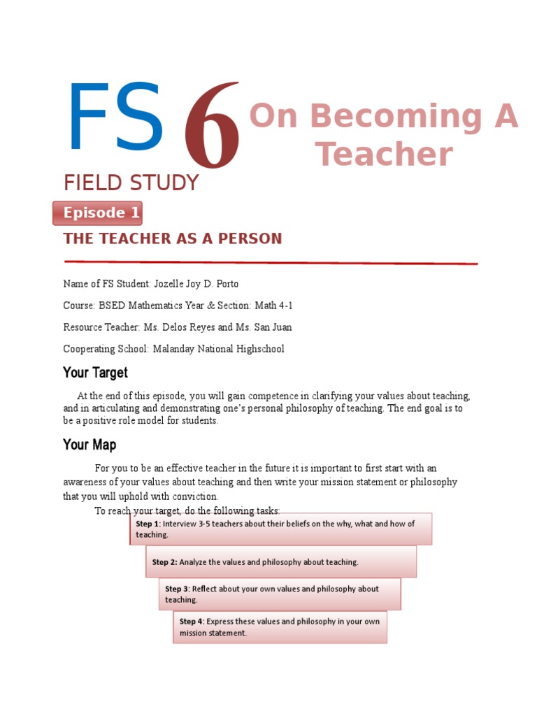 On Becoming A Teacher: Field Study | PDF | Classroom Management | Classroom