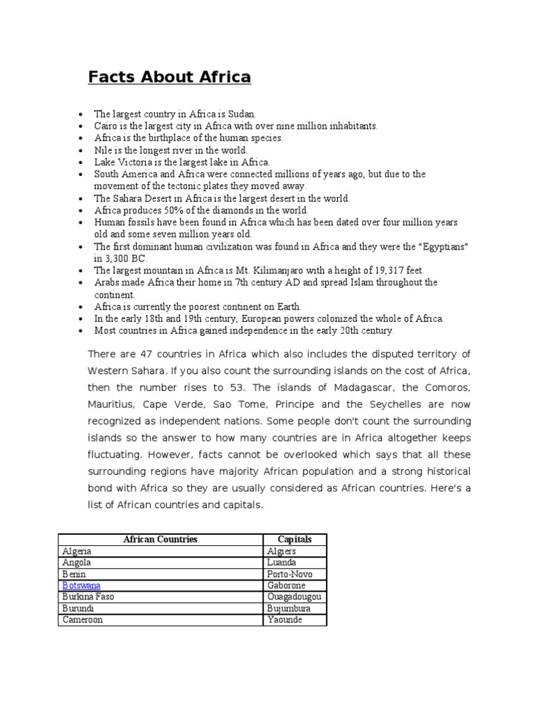 Facts About Africa | PDF | Sub Saharan Africa | Africa