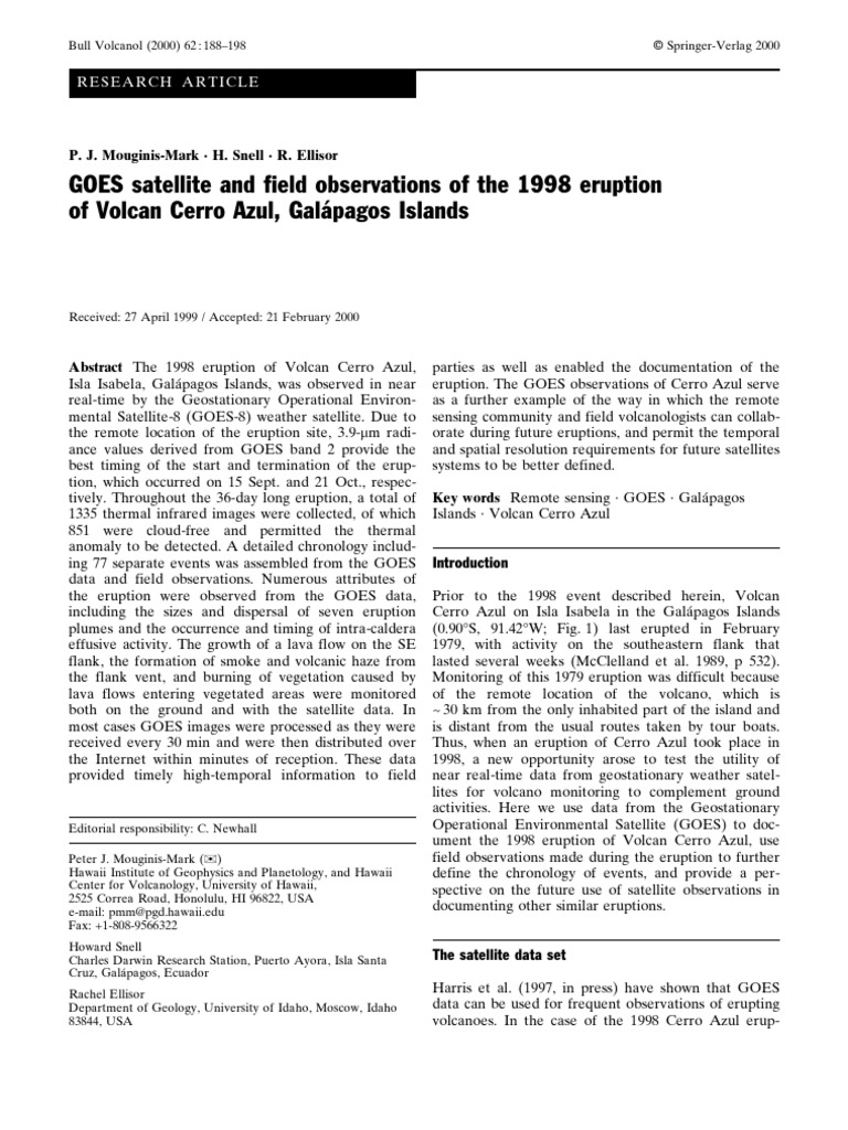 GOES Satellite and Field Observations of The 1998 Eruption of Volcan ...