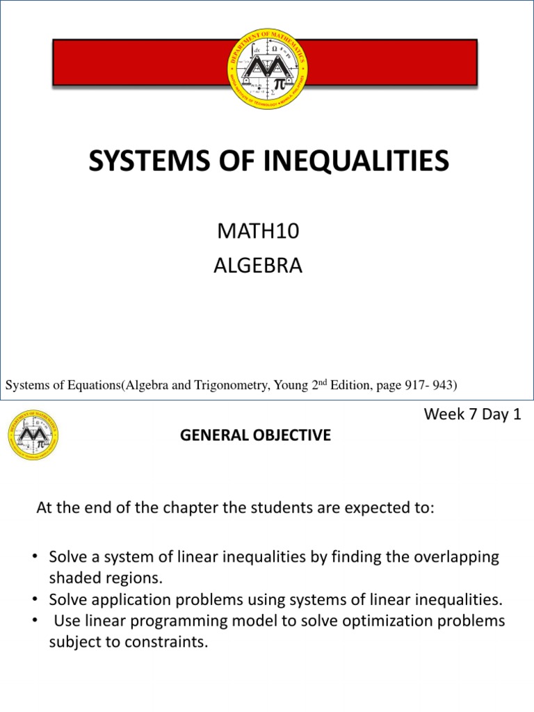 Lesson 6 - Systems of Inequalities | PDF | Mathematical Optimization ...