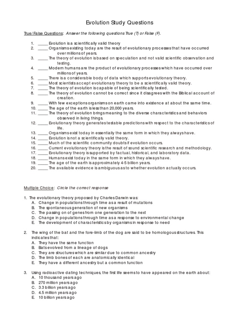 Evolution Questions PDF | Download Free PDF | Natural Selection | Evolution