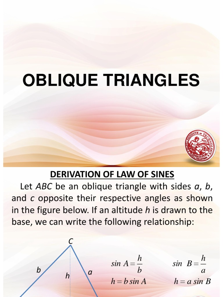 Lesson 9 - Oblique Triangles | PDF | Sine | Trigonometric Functions