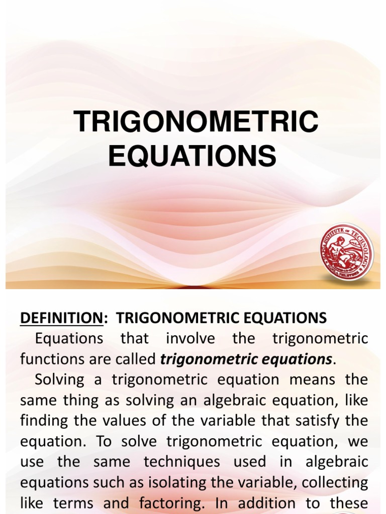 Lesson 8 - Trigonometric Equations | PDF | Equations | Trigonometric ...
